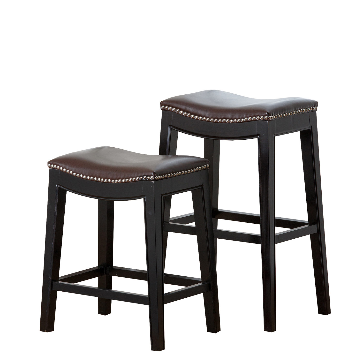Abbyson Living Raffia Dark Leather Nailhead Trim Counter Stool Brown