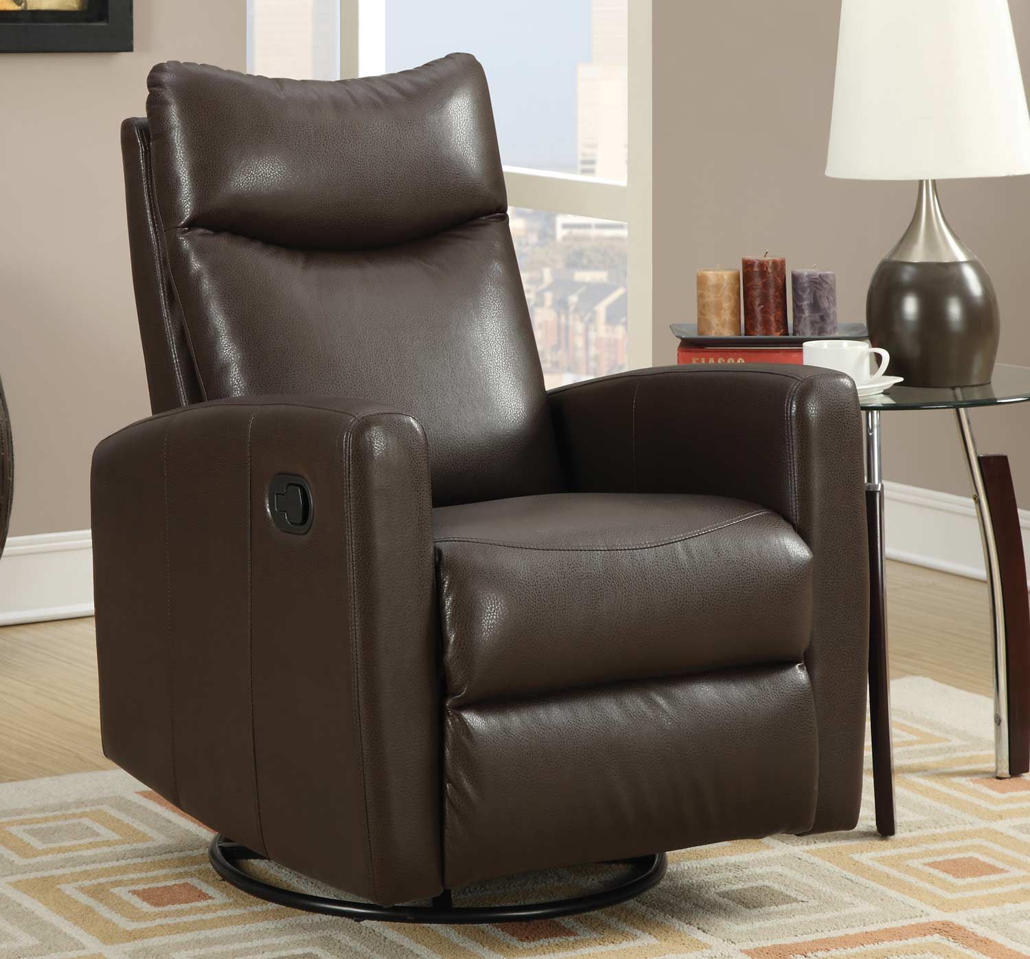Coaster 600036 Swivel Rocker Recliner - Chocolate 600036 at Homelement.com