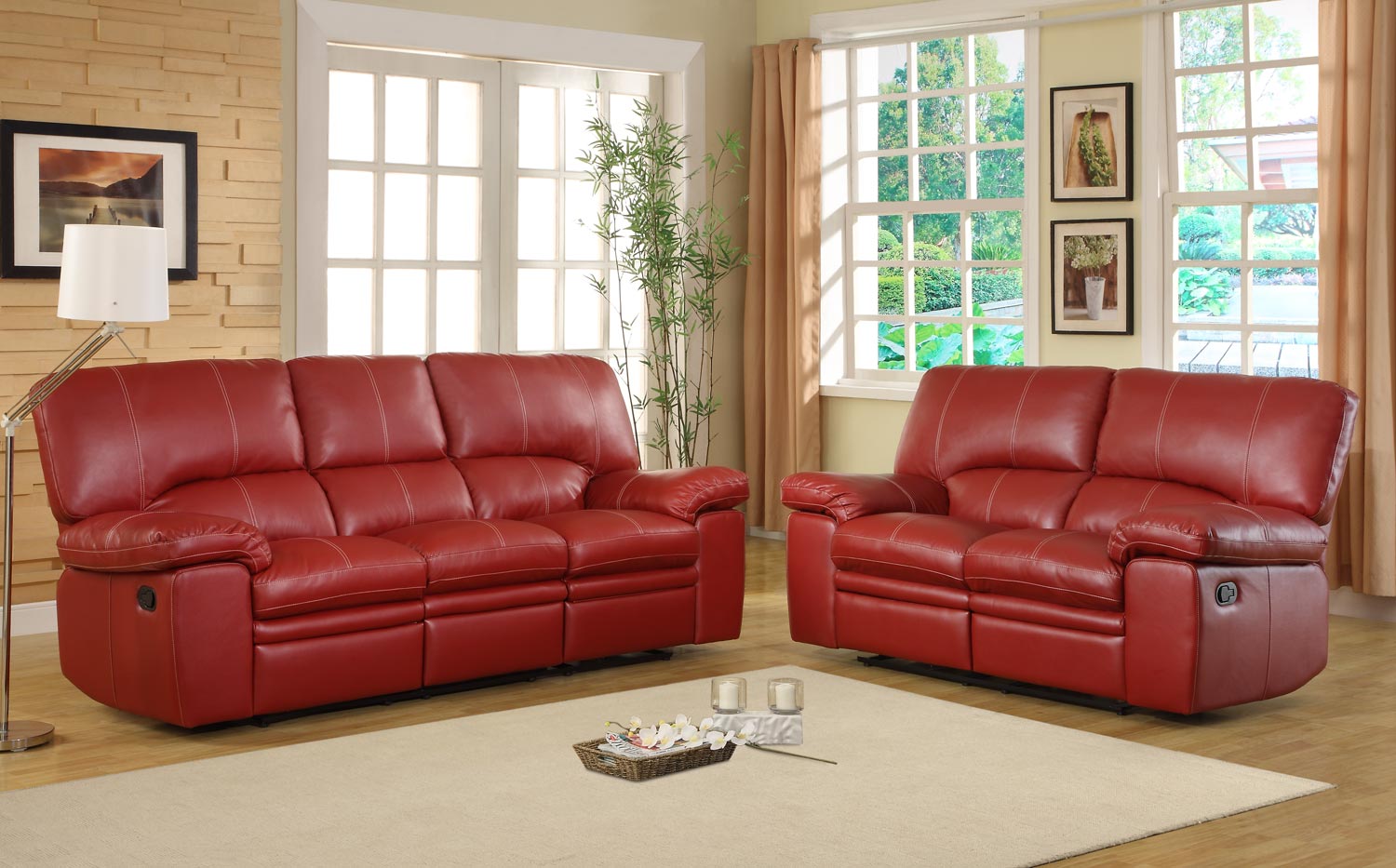 Homelegance Kendrick Reclining Sofa Set - Red - Bonded Leather Match ...