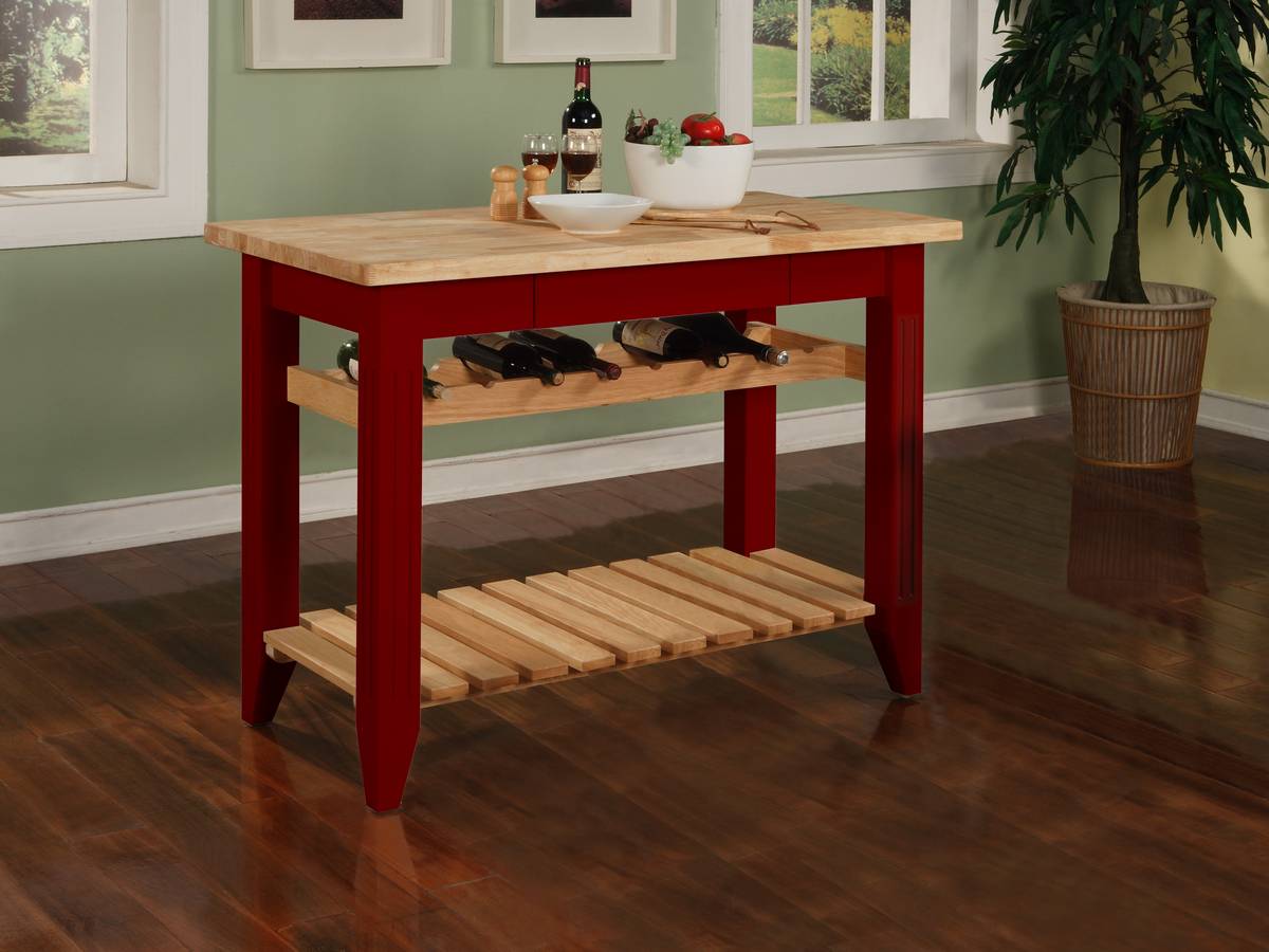 Powell Color Story Crimson Red Butcher Block Gathering Island PW-286 ...