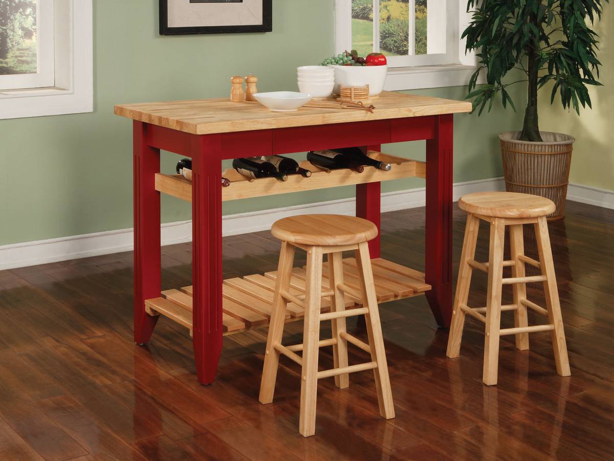Powell Color Story Crimson Red Butcher Block Gathering Island PW-286 ...
