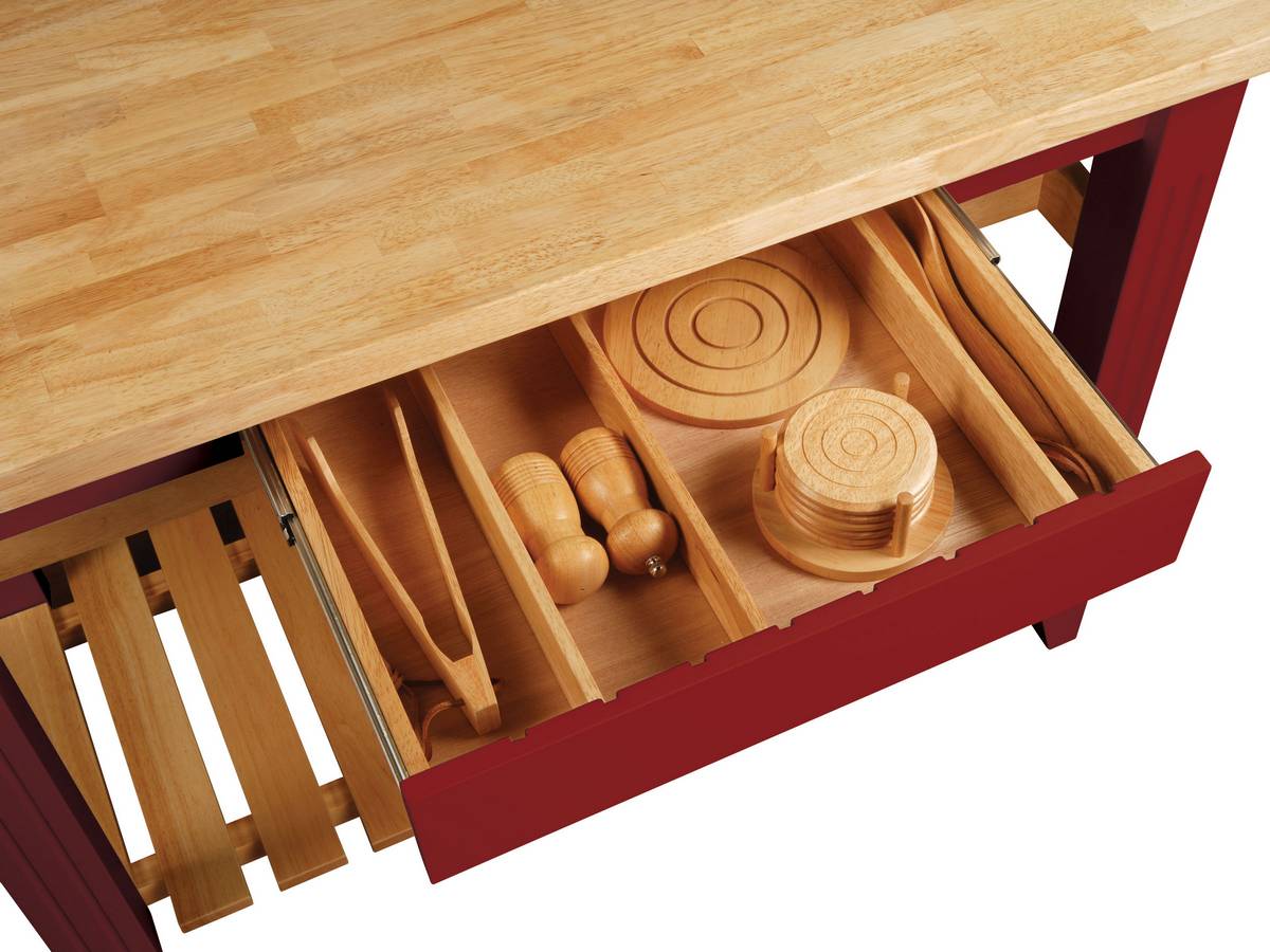 Powell Color Story Crimson Red Butcher Block Gathering Island PW-286 ...