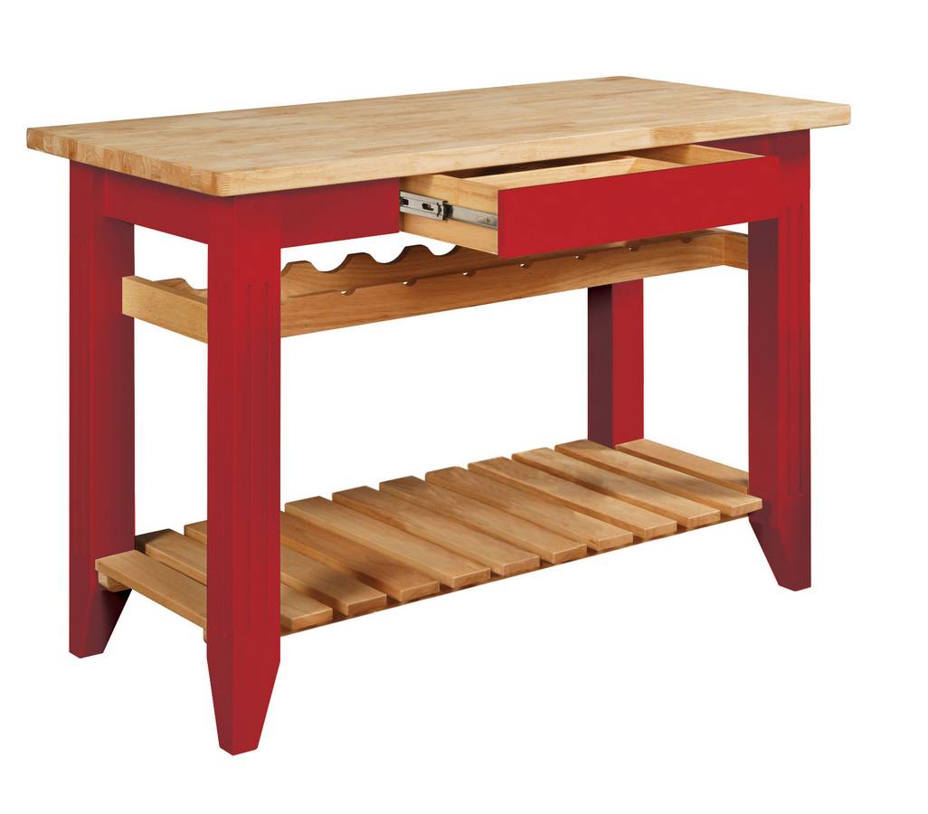 Powell Color Story Crimson Red Butcher Block Gathering Island PW-286 ...