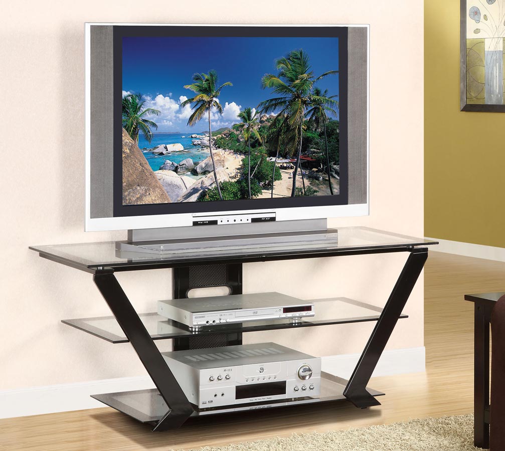 Powell Matte Black 42 inch TV Stand with Clear Glass PW-412-600 at ...
