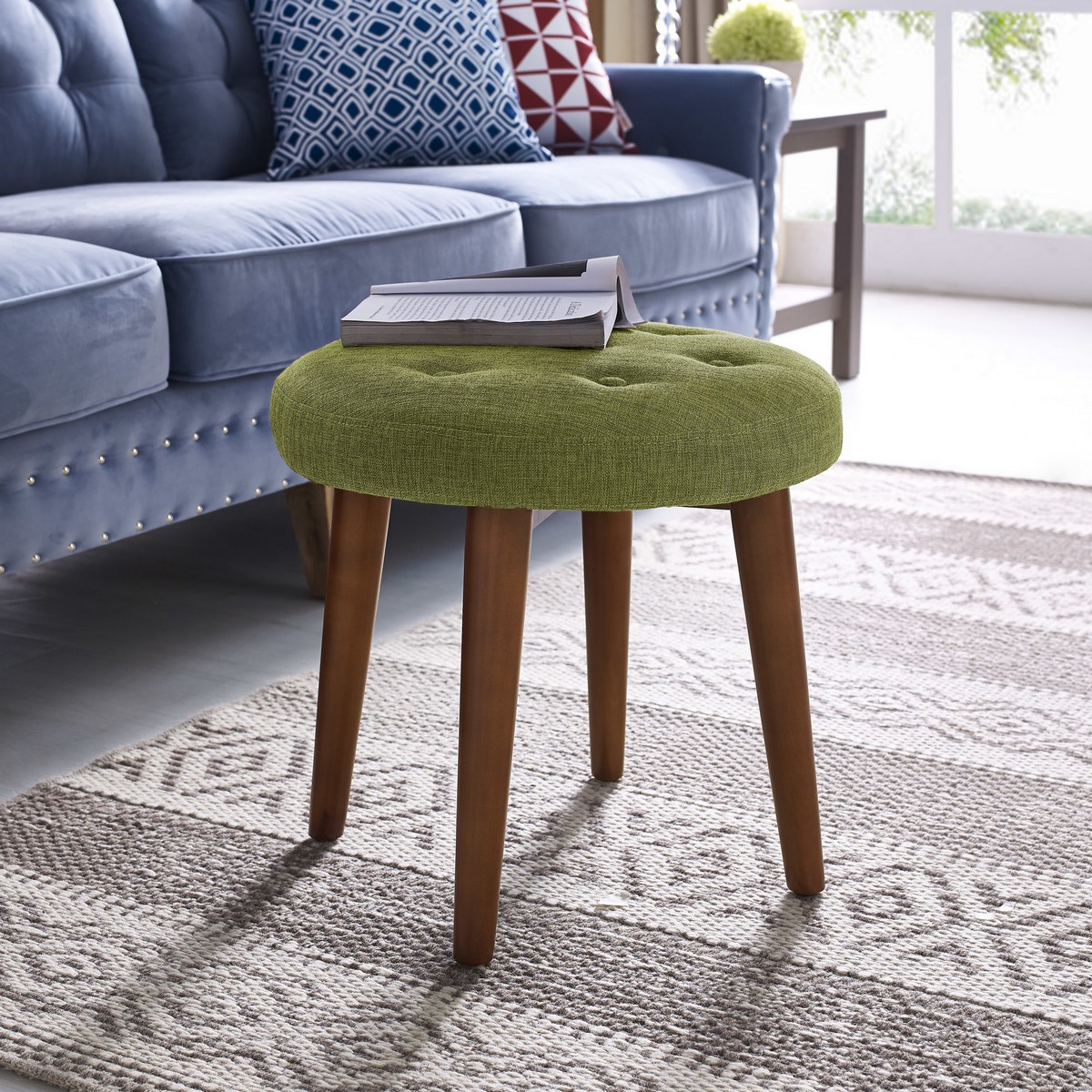 TOV Furniture Malmo Green Linen Stool O49 at Homelement.com